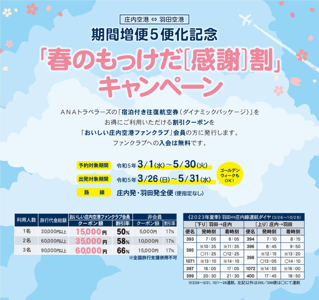 【好評につき完売しました！】春のもっけだ感謝割キャンペーン 庄交トラベル 